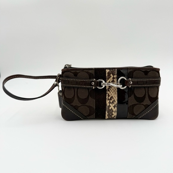 Bags | Coach Snake Print Buckle Wristlet Brown | Poshmark